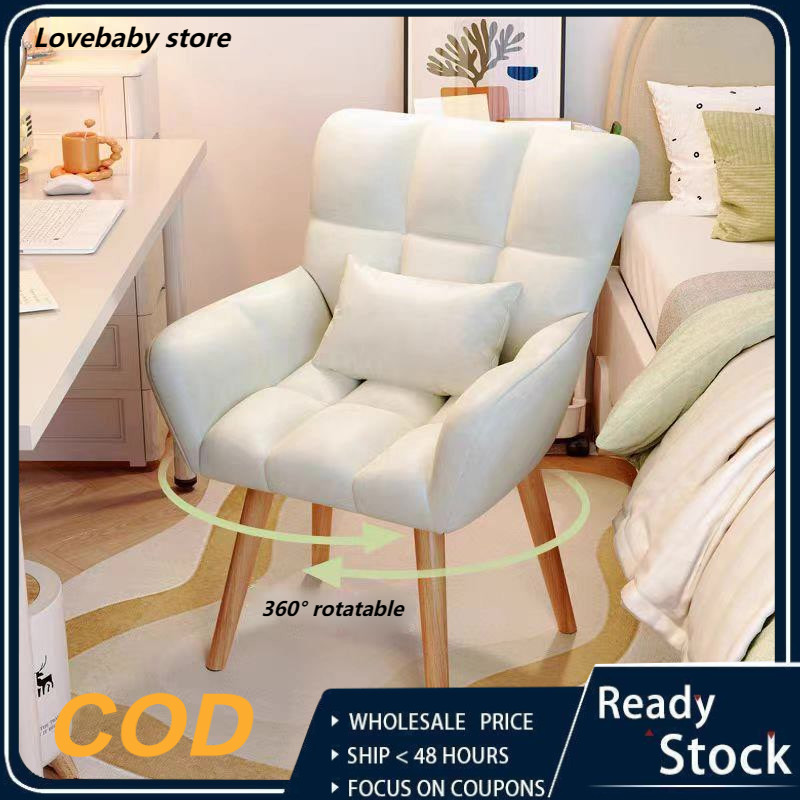 Vanity Chair White/Grey Solid Wood Chair Rotatable Computer Chair Study ...