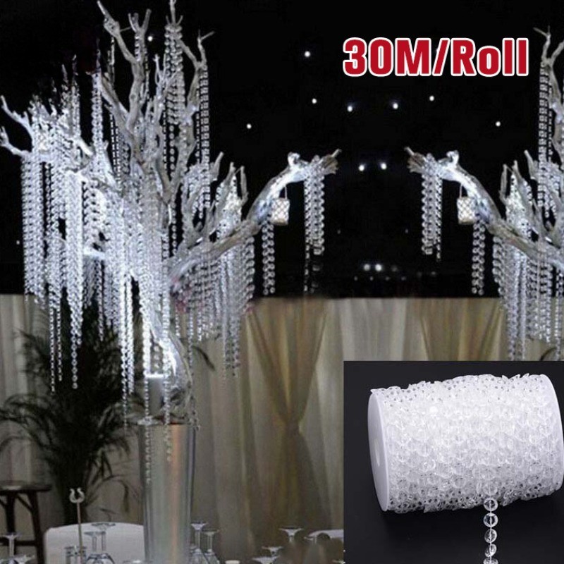 30M Crystal Bead Curtain Hanging Crystal Beads Strings Wedding DIY ...