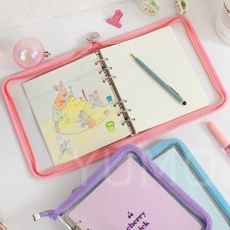 Binder Sparkling Pink Black Hand Ledger Cherry Cute Girl Heart Zipper ...