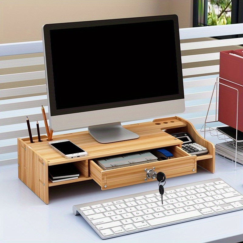 2-Tier Monitor Stand Wood Desk Organizers and Accessories Laptop ...
