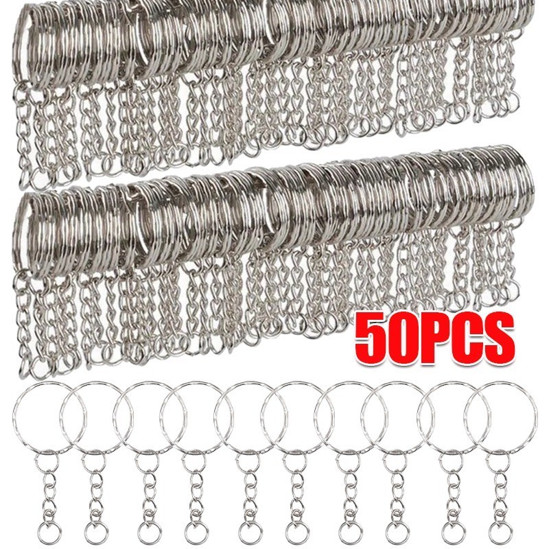 50Pcs Silver Plated Metal Blank Keyring/DIY Split Keyfob Key Holder ...