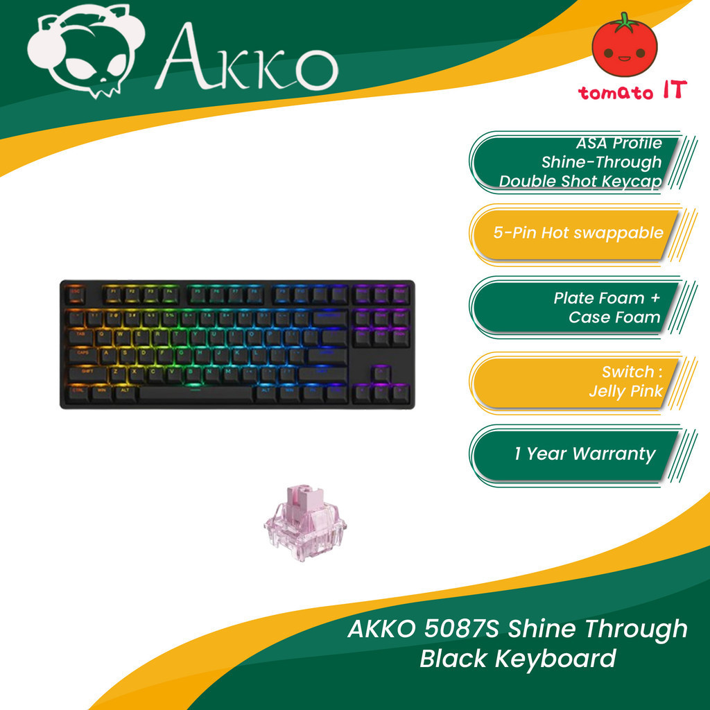 AKKO 5087S Shine-Through Black Hot Swappable with AKKO Jelly Pink ...