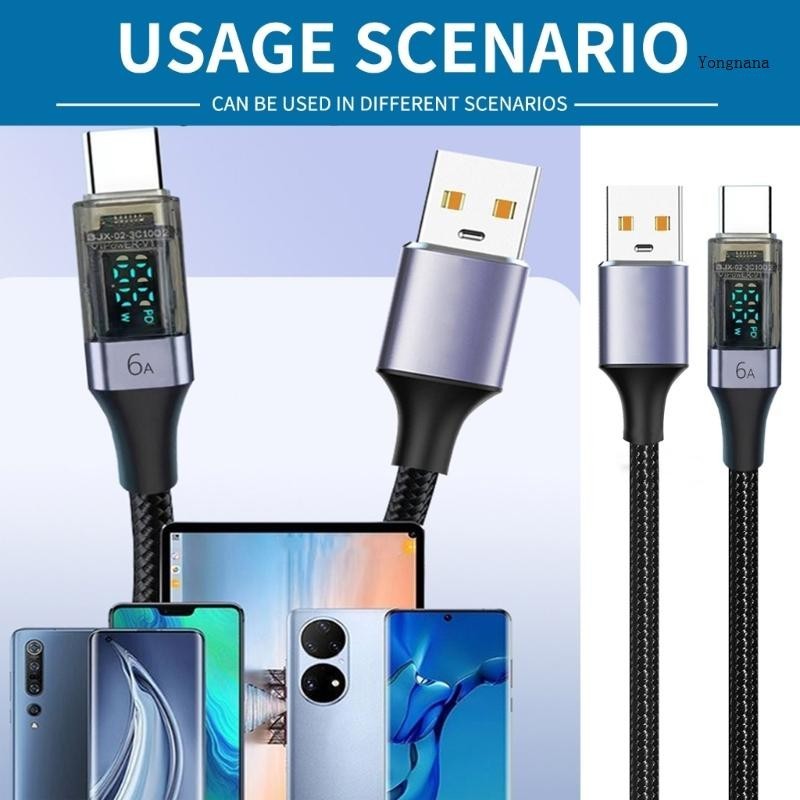 【CH*】 USB A to Type C Fast Charging Cord with LED Screen 480Mbps Data ...