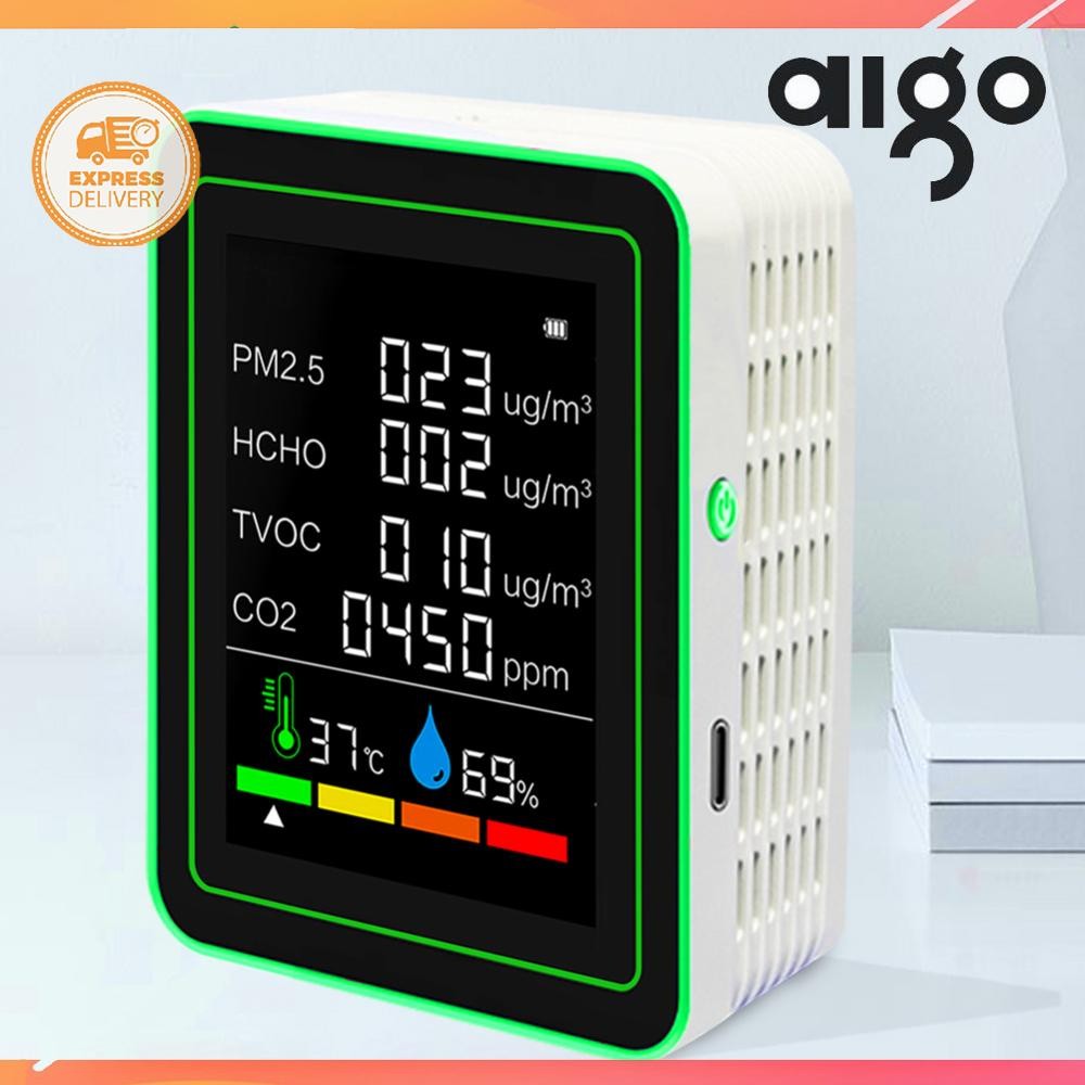 6 In 1 Air Quality Monitor PM2.5 CO2 HCHO TVOC Detector for Warehouse ...