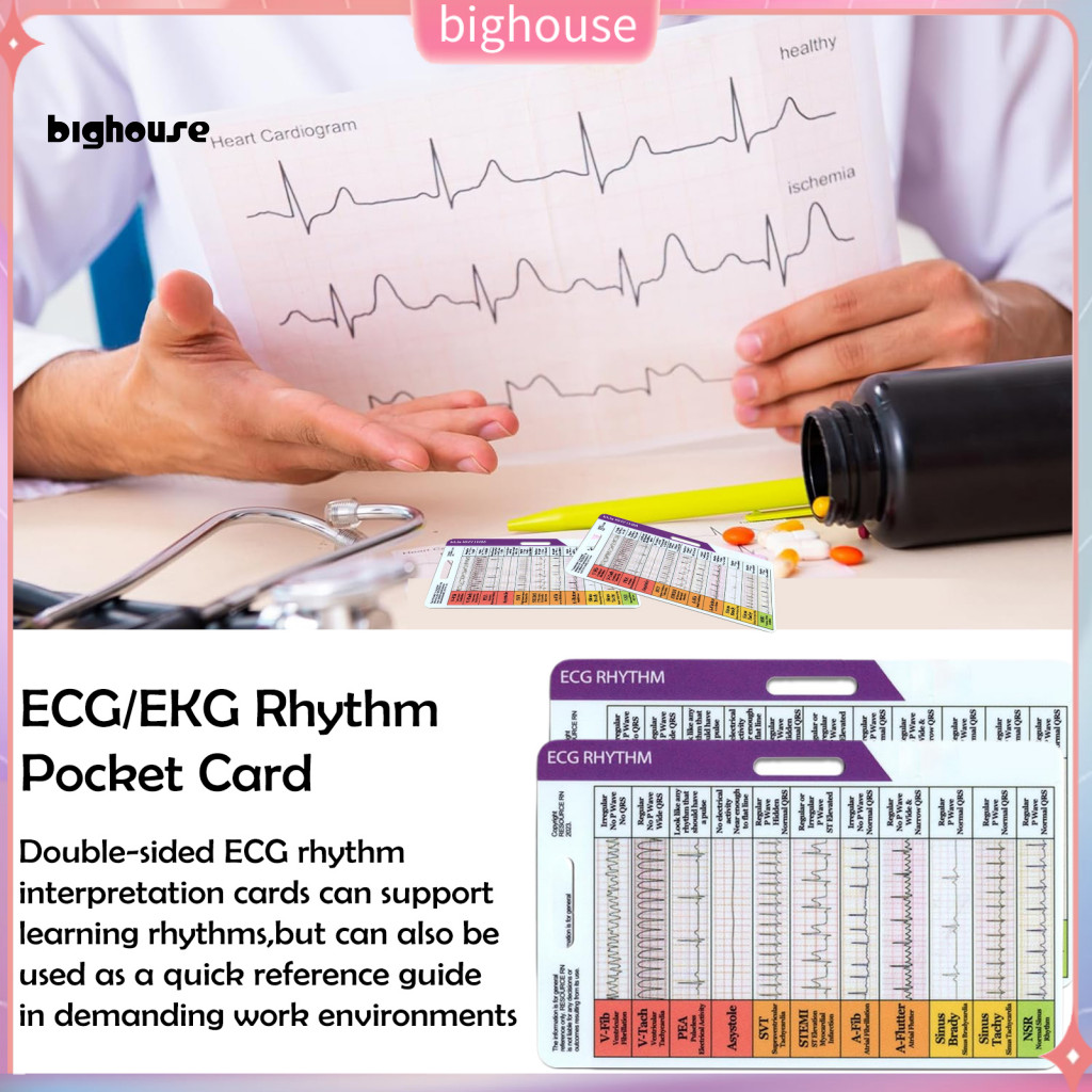 Lightweight Ekg Rhythms Card Professional Ekg Pocket Guide Pocket Ekg Rhythm Interpretation Card ...