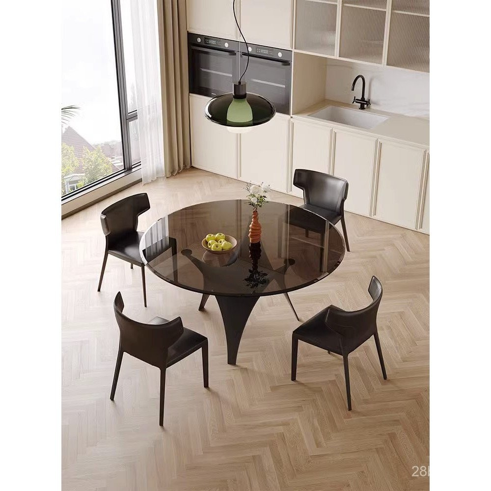 Italian Minimalist Tempered Glass Round Table Small Apartment Home ...