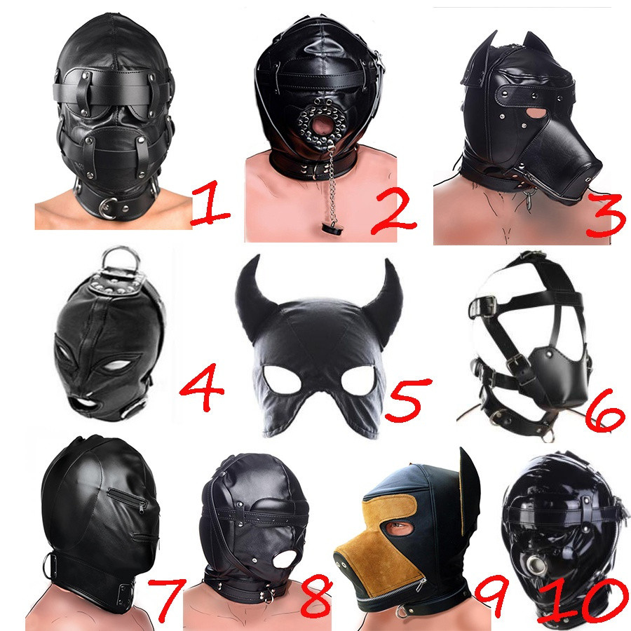 Leather padded hood mask, louvered headrests, safety belt mask, BDSM ...