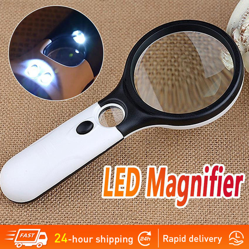 Handheld Illuminated Magnifier 3X 45X Microscope Magnifying Glass With ...