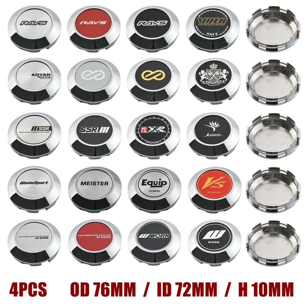 JDM Styling 76mm RAYS Wheel Cover Cap WORK Sport Rim Caps EQUIP ENKEI ...