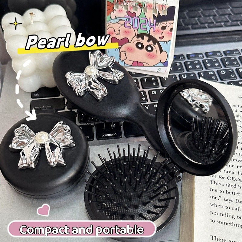Diamond Bow Comb With Mirror Mini Hair Comb Foldable Comb Air cushion ...