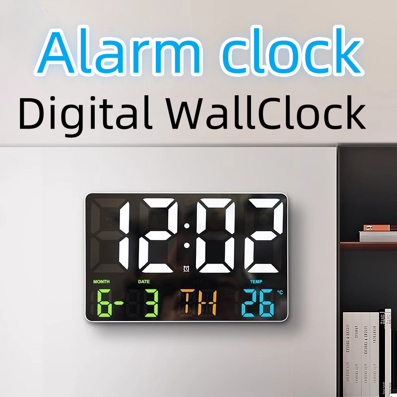 LED Digital Wall Clock Large Display Remote Control Alarm Clock Wall ...