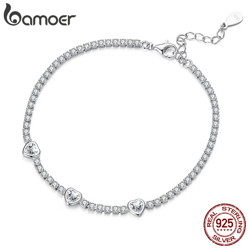 Bamoer 925 Sterling Silver Bracelet Love Heart Sparkling Fashion ...