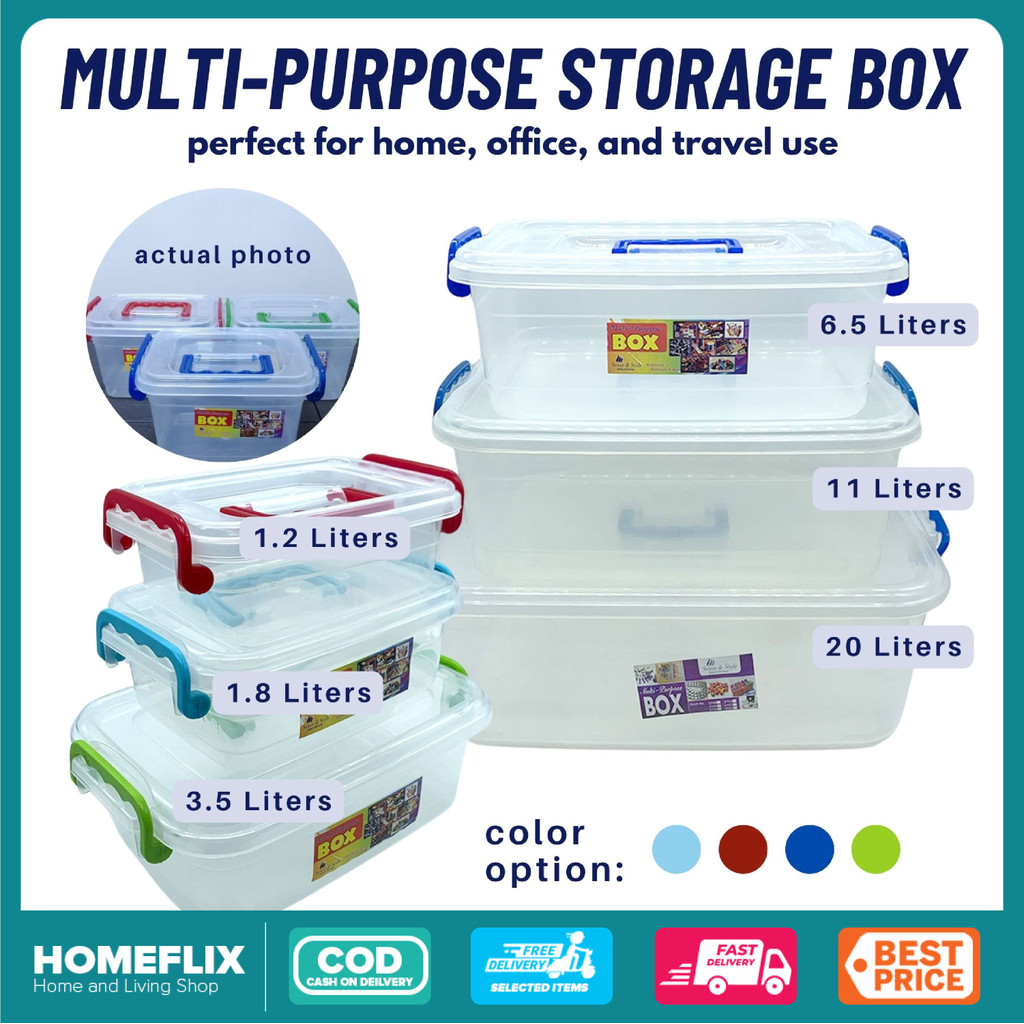 Homeflix Multi-Purpose Storage Box with Handle – Transparent Plastic ...