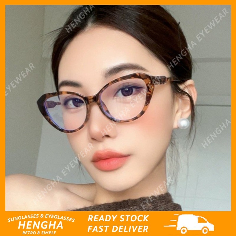 (HENGHA) Western Fashion Leopard Print Cat Eye Glasses Trend Simple ...