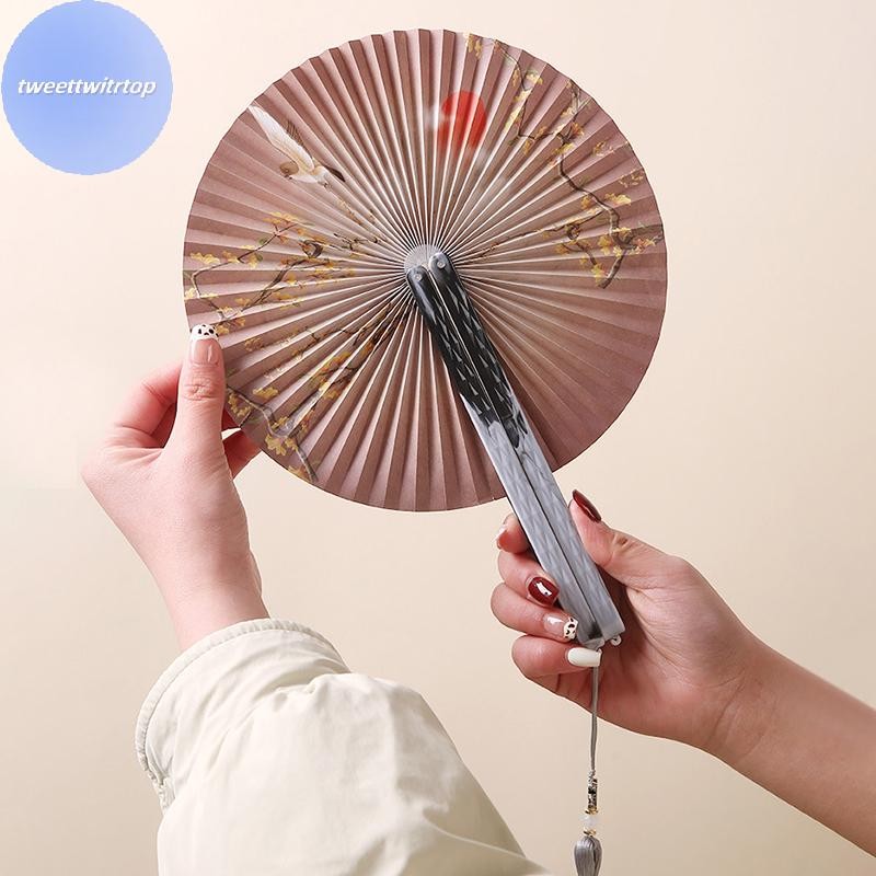 TRTOP Folding Paper Fan With Traditional Floral Pattern Vintage Round ...