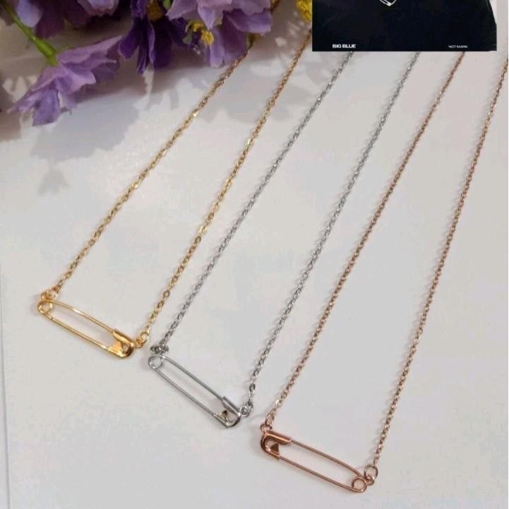 Korean VIRAL TITANIUM Safety Pin Necklace Stainless Steel Gold silver ...