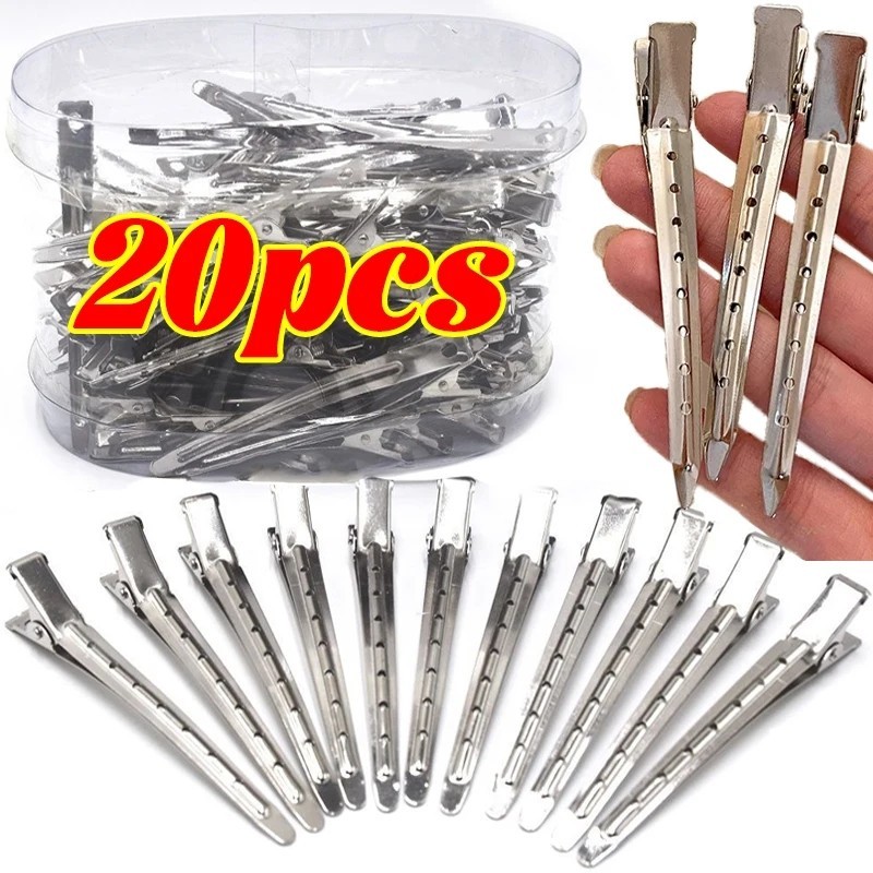 5-20Pcs Silver Alligator Curl Clip with Hole / Salon Duck Bill Metal ...