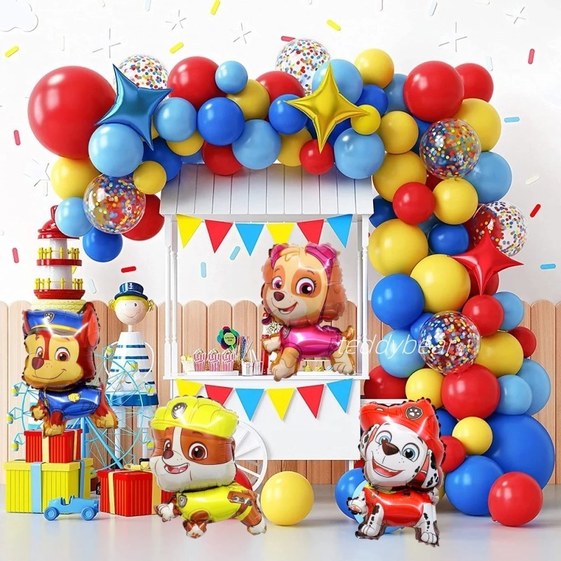 Paw Patrol Them Party Balloon Garland Arch Kit Big Gld Number Foil Balloon Mini Dogs Skye ...