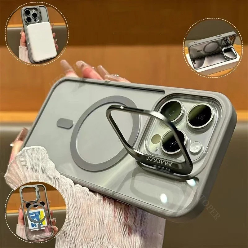 Magnetic Lens Protection Hollow Stand Phone Case For iPhone 16 15 12 13 ...