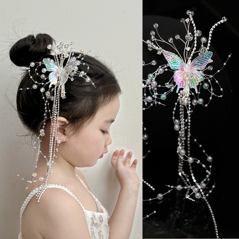 Super Fairy Tassel Butterfly Hair Clip Elegant Kids Girl Rhinestones ...