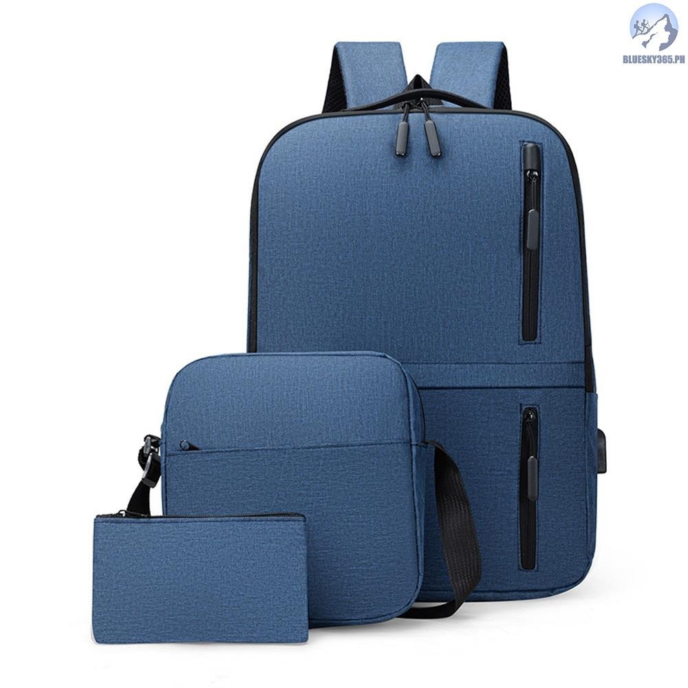 Men's Business Bag Set USB High Capacity Laptop Backpack Double ...