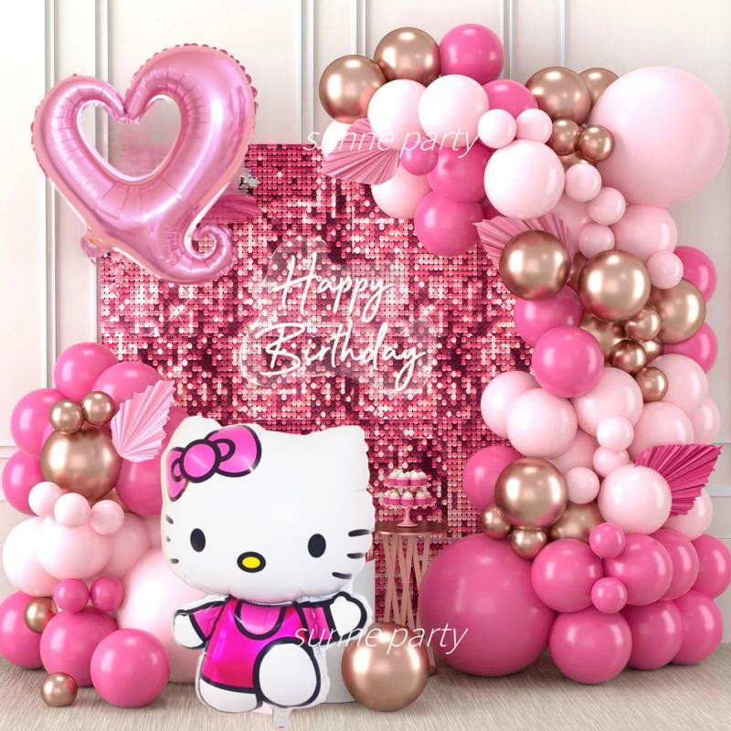 Hello Kitty Birthday Theme Balloon Garland Arch Kit Pink Number Foil ...