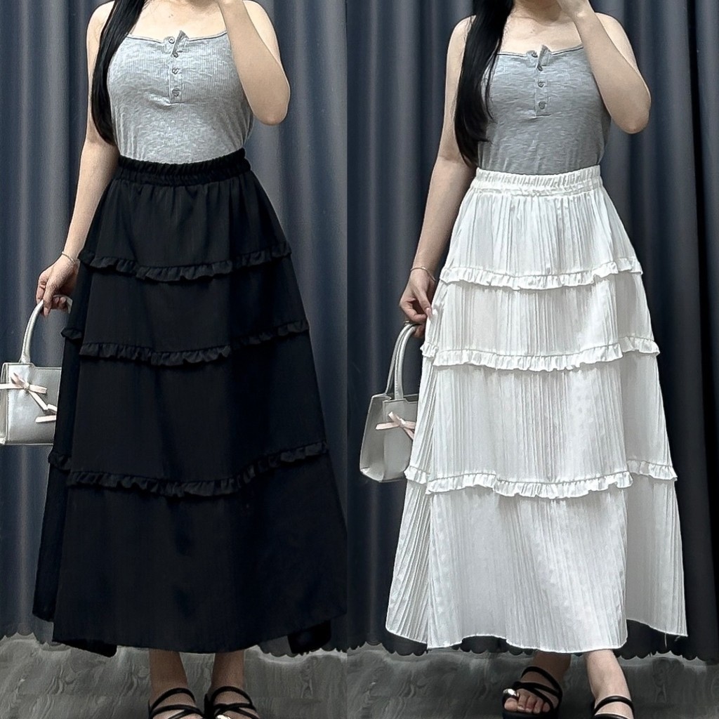 Long layered ruffle skirt made of soft and smooth foam with lining in ...