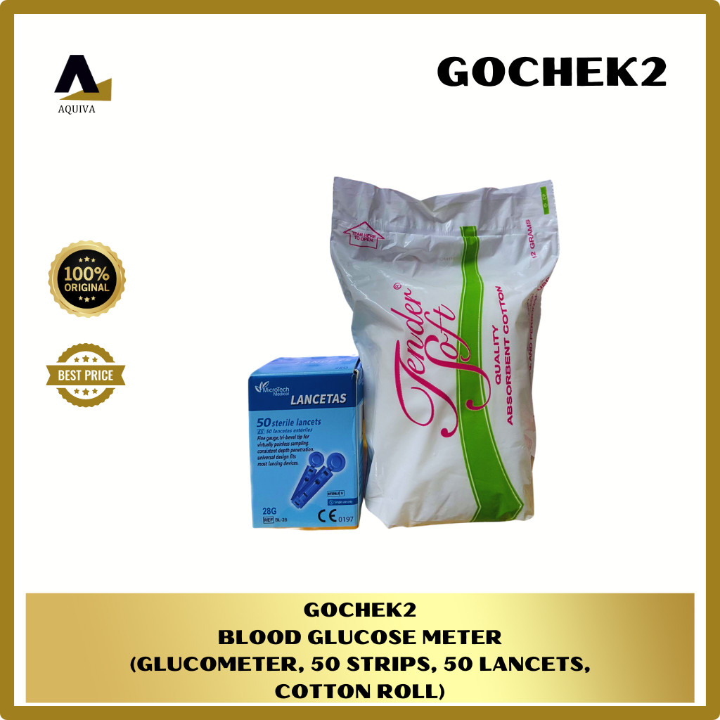 GoChek2 Blood Glucose Monitoring Set (incl: Glucometer, 50 Strips, 50 ...