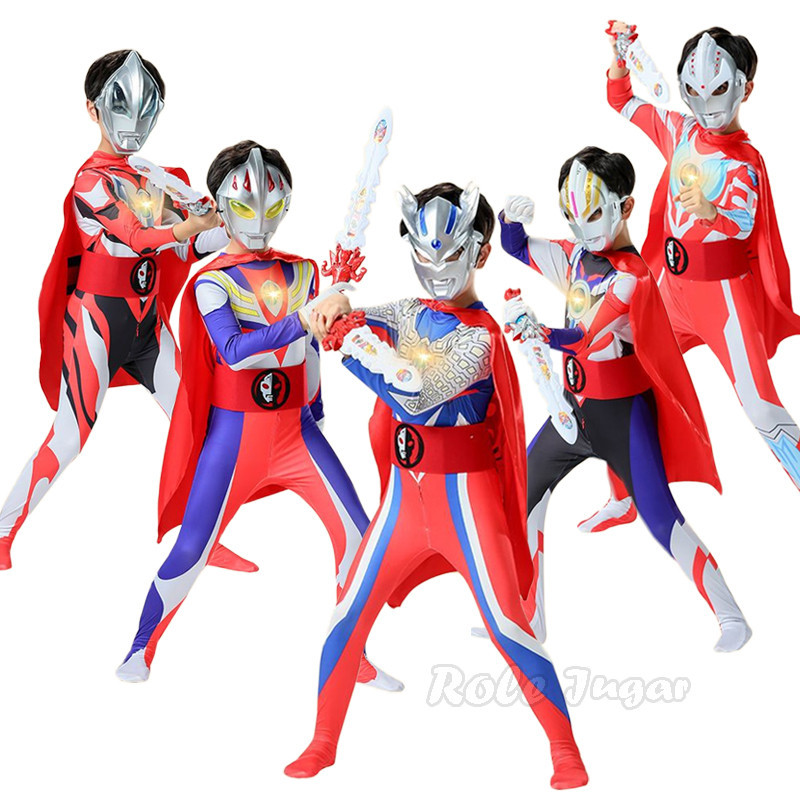 Adult Kids Ultraman Jumpsuit Cosplay Costume Superhero Costume for Boy ...