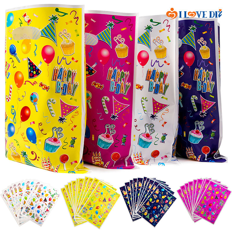 50Pcs Colorful Plastic Happy Birthday Gift Packaging Bag - Candy Cookie ...