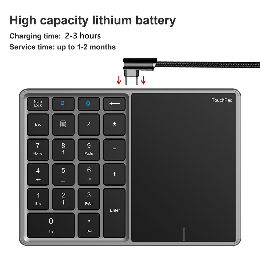 Numeric Keypad Wireless 2.4G Bluetooth-Compatible with Touch Panel Mini ...