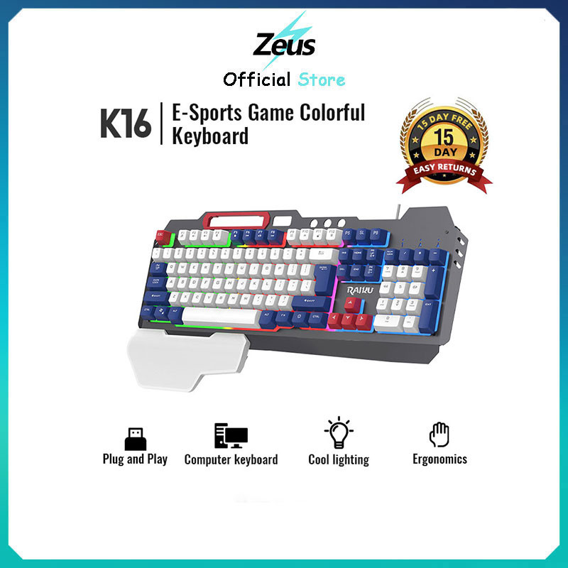 Zeus® x Raiku K-16 RGB Gaming Keyboard 104 Keys Backlight Wired ...