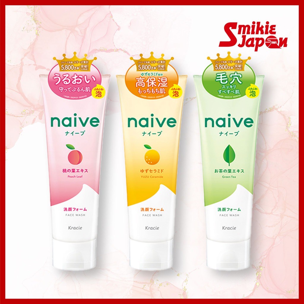 KRACIE Naive Face Wash Foam 130g Yuzu Ceramide/ Green Tea/ Peach Leaf Extract/ Direct From Japan ...