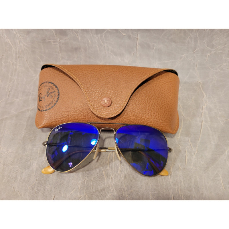 Ray Ban Aviator Sunglasses Blue Tint 55014 Antique Brown Frame Caramel ...
