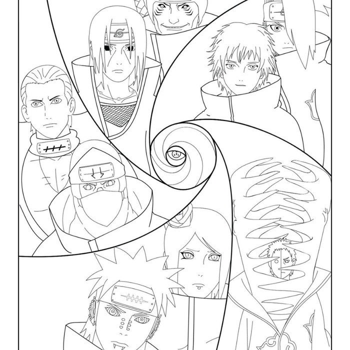 10 SHEETS of coloring paper, NARUTO -AKATSUKI theme COLORING PICTURES ...