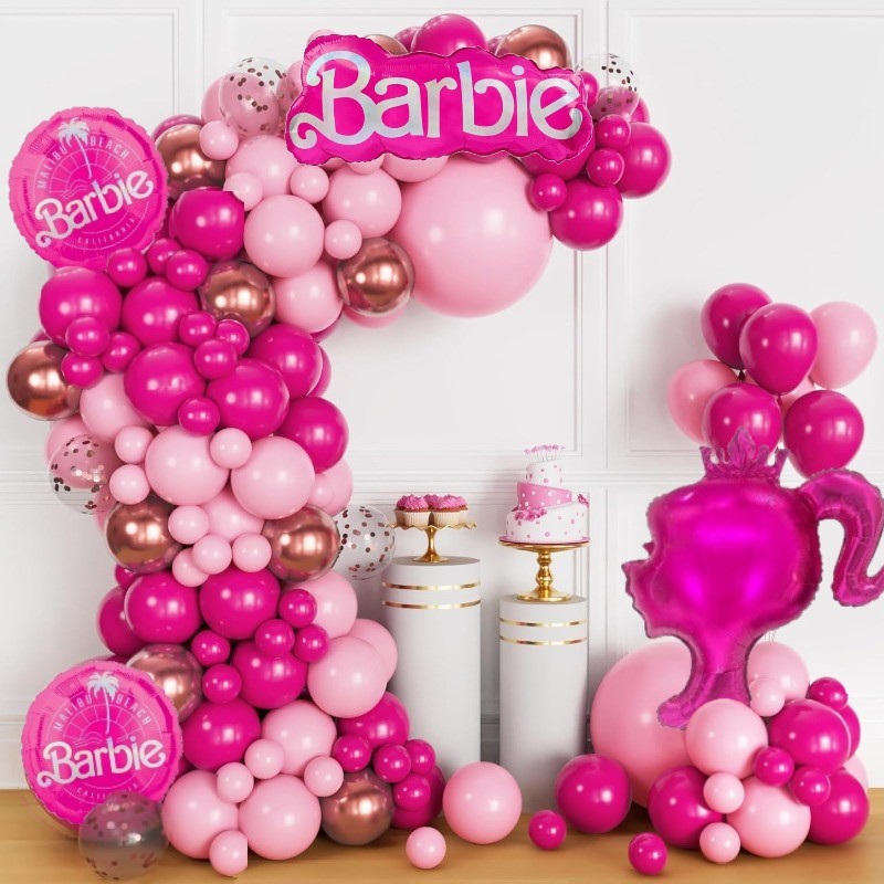 96Pcs Princess Barbie Balloon Arch Kit Pink Latex Balloon and Crown ...