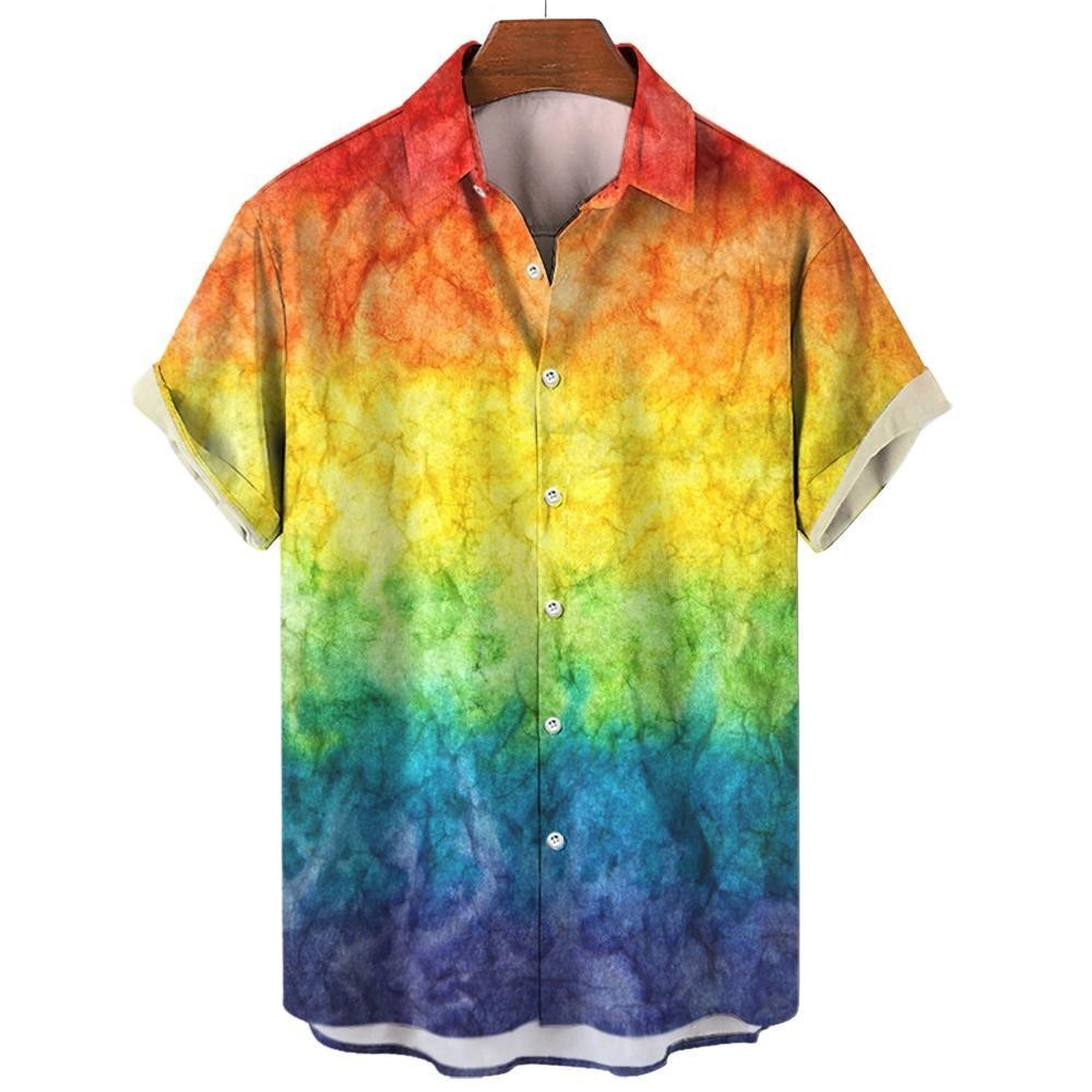 Pride Month Rainbow Shirt Casual Hawaiian Suit Short Sleeve Shirt Beach ...