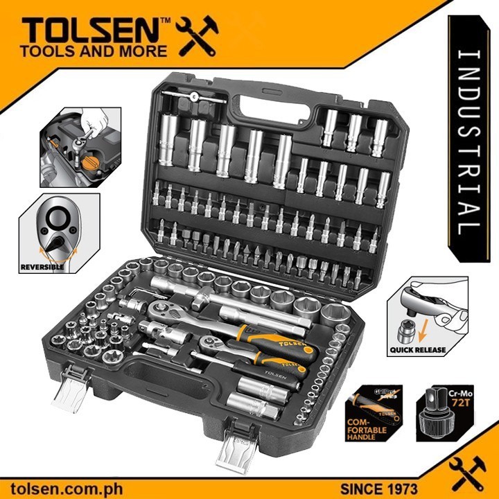 Tolsen 108pcs Socket Wrench Set (1/2" + 1/4") 15144 Industrial Series ...