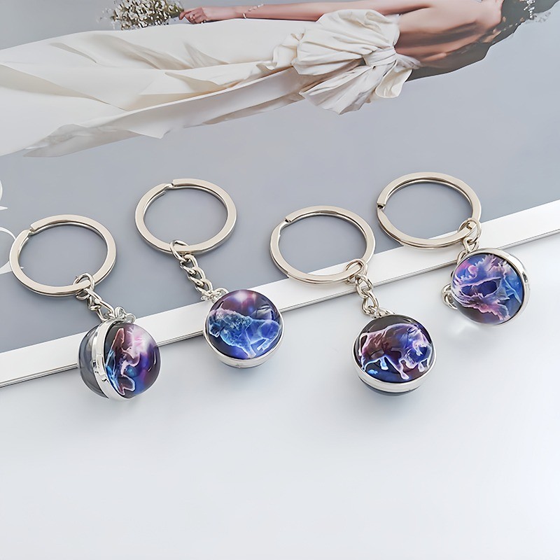 Creative Luminous 12 Constellations Keychain Zodiac Glass Ball Key Ring ...