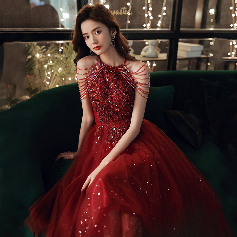 Glary Star Bride Red Toast Dress Pregnant Woman Covering Belly Wedding ...