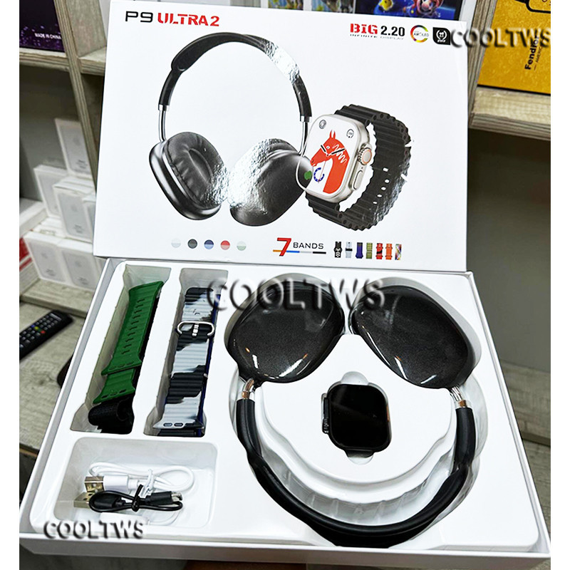 Original P9 ultra 2 SUIT Bluetooth earphone With Smart watch amoled set ...