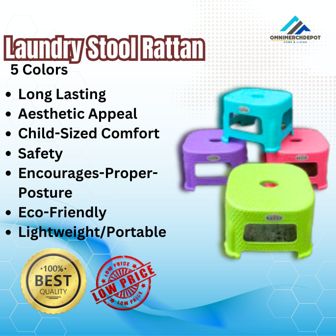 Laundry Stool Rattan Plastic Rattan Style Minimalist Portable Laundry ...