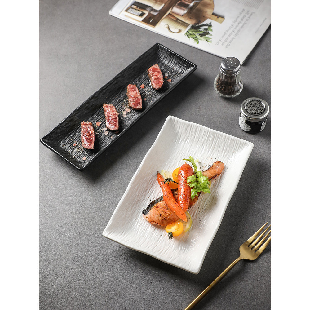 Kitchen Plus White and Black Ceramic Food Plate Sushi Dinner Plates ...
