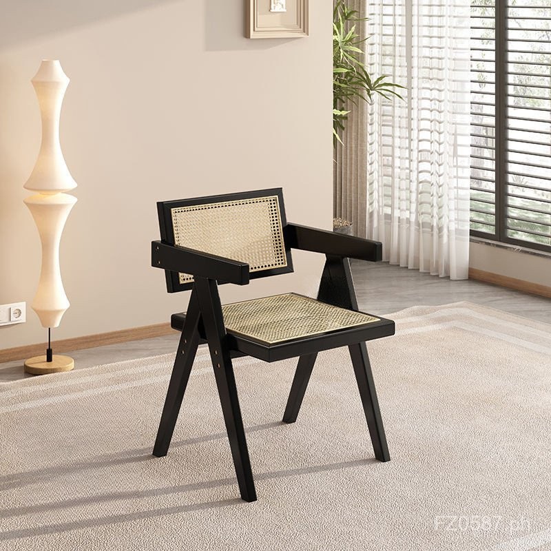 Japanese-Style Dining Chair Chair Gargar Solid Wood Rattan Bed ...