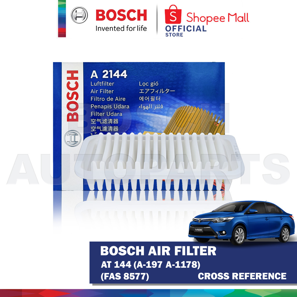 Bosch Air Filter Element for Toyota Vios 1.3 / 1.5, Yaris 1.3 etc. AT ...