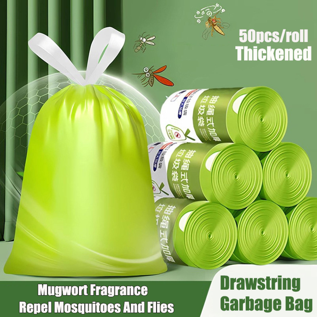100Pcs/Roll Portable Drawstring Garbage Bag Mugwort Mosquito Repellent ...