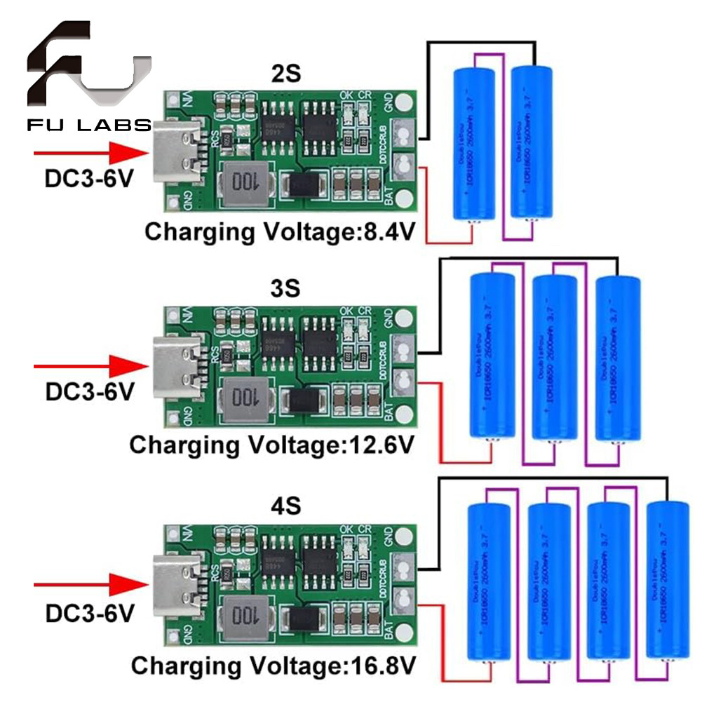 Multi-Cell 2S 3S 4S Type-C To 8.4V 12.6V 16.8V Step-Up Boost LiPo Polymer Li-Ion Charger 7.4V 11 ...