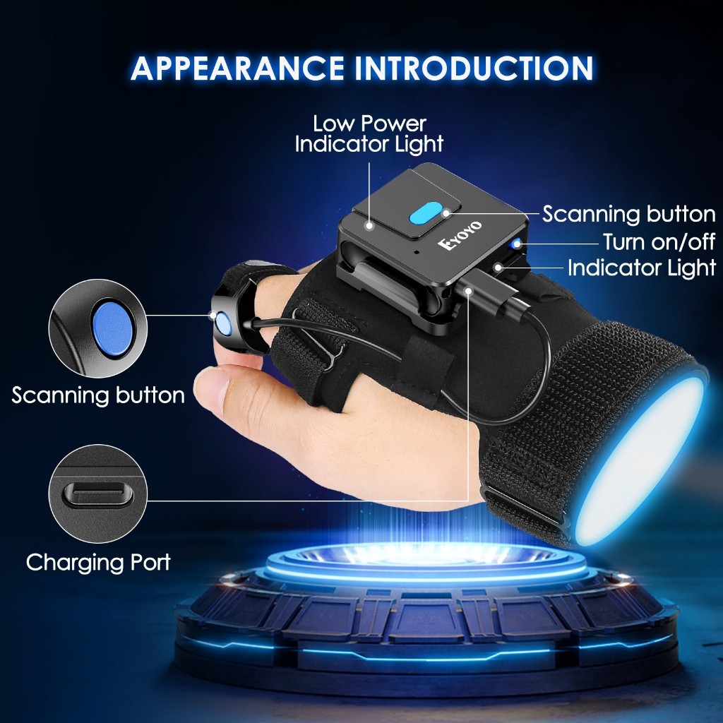 Eyoyo 1D 2D Barcode Scanner Via Bluetooth Wireless QR Code Reader Left ...