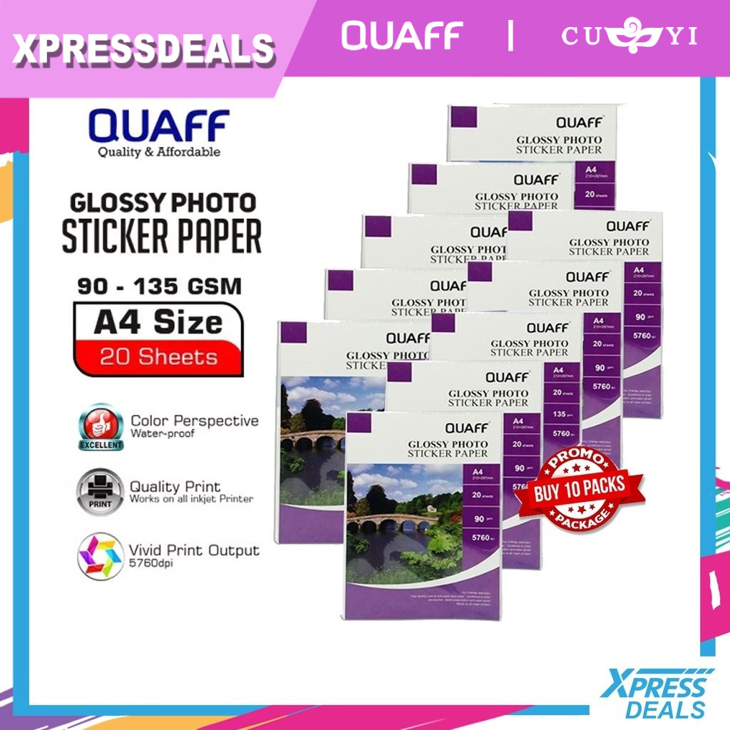 [PROMO 10 Packs] A4 Size QUAFF 90 | 135 GSM Glossy Sticker Paper (20 ...