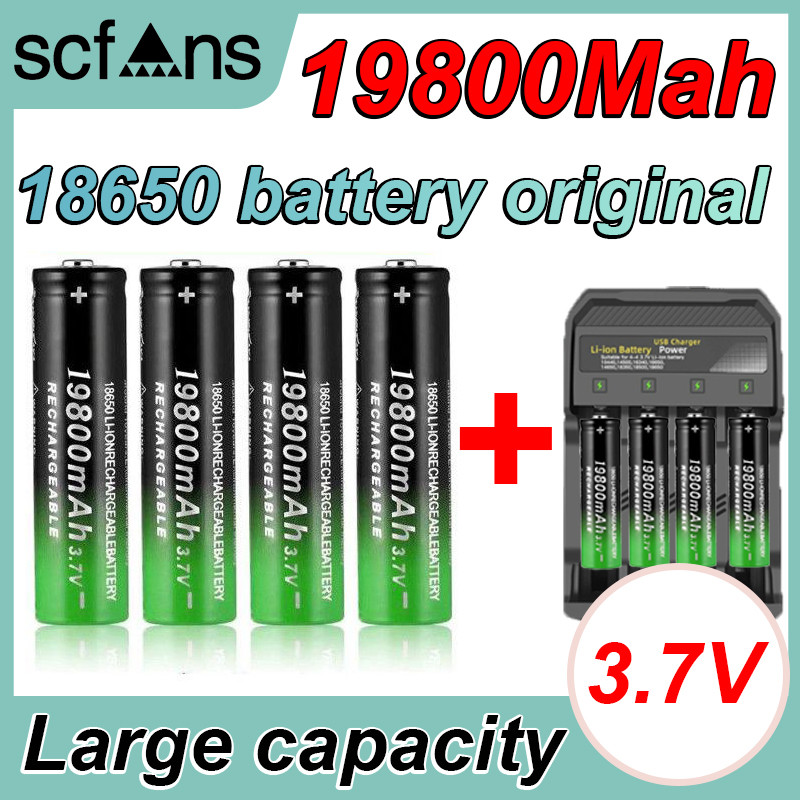 High-Capacity 18650 Rechargeable Lithium-Ion Battery 19800/9900mAh 3.7V with Charger original ...
